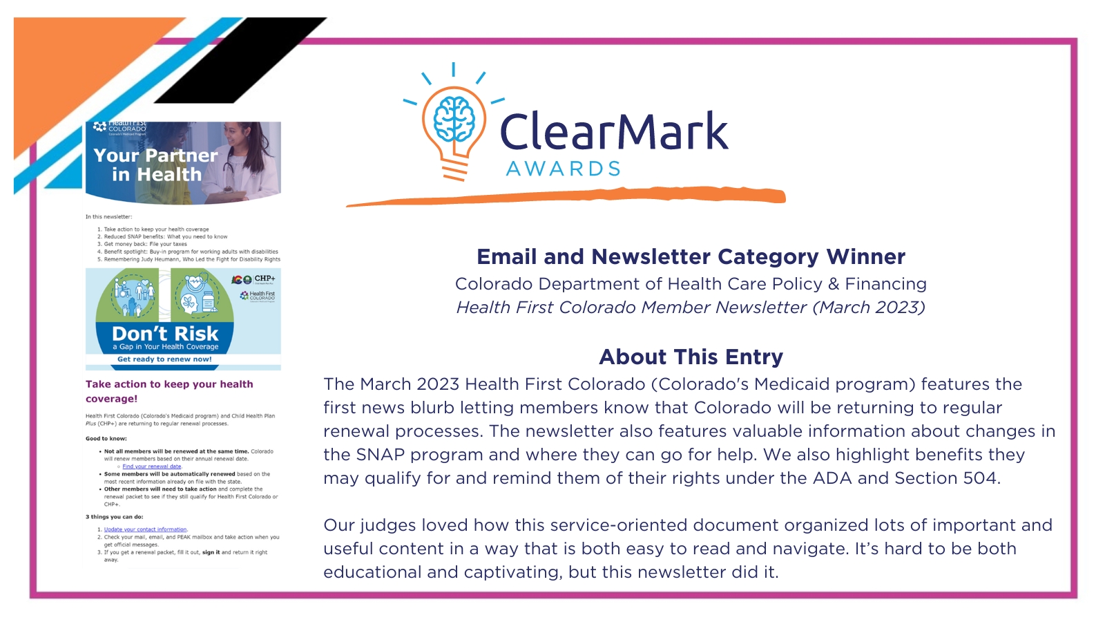 2023 ClearMark Awards - Center for Plain Language